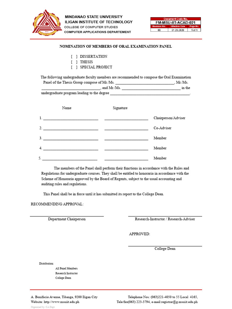 Thesis Forms Template - CCS - CA - Form 5 | PDF | Thesis | Academia