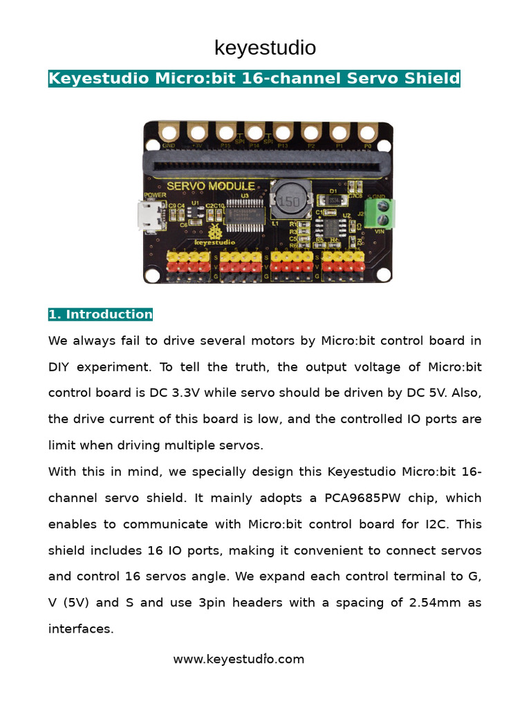 Keyestudio Micro：bit 16-channel Servo Shield | PDF
