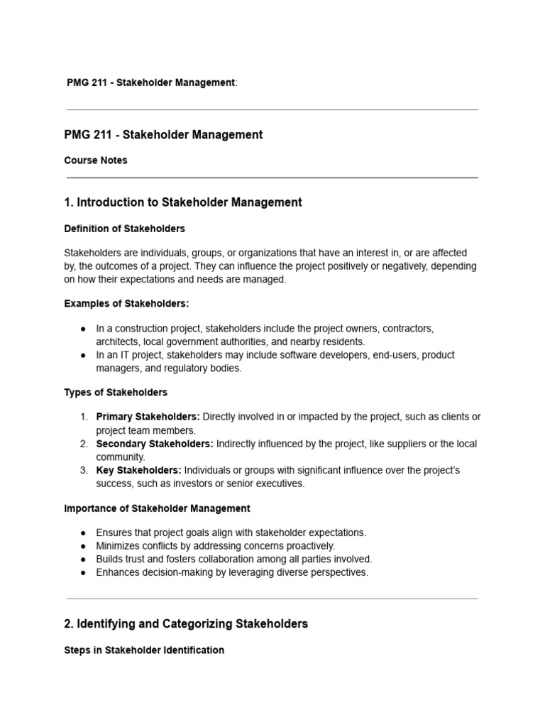 PMG 211 - Stakeholder Management_ | PDF | Negotiation | Conflict Resolution