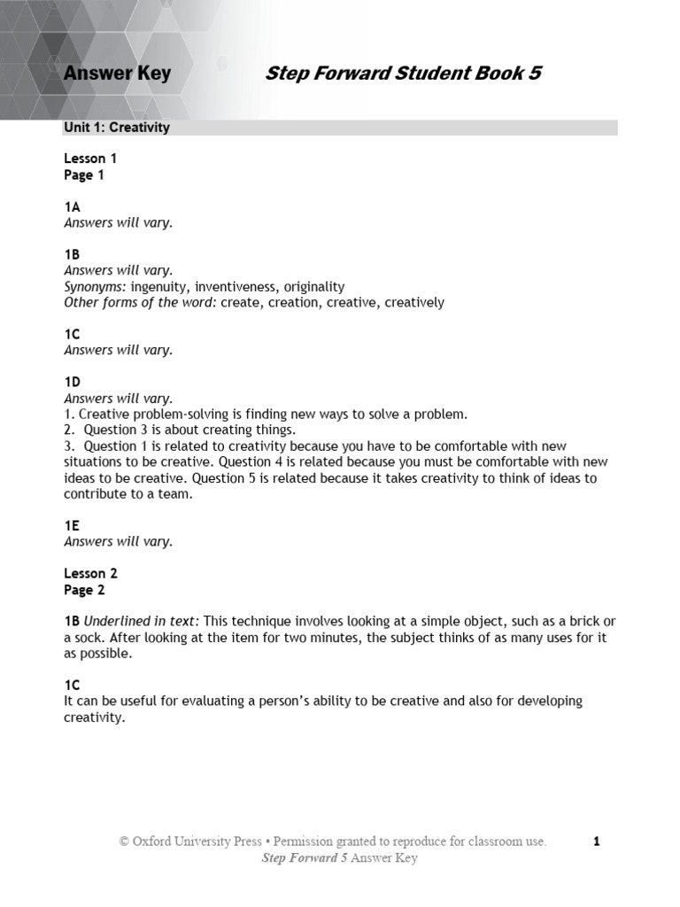 Step Forward 5 Answer Key Guide | PDF | Body Language | Nonverbal ...
