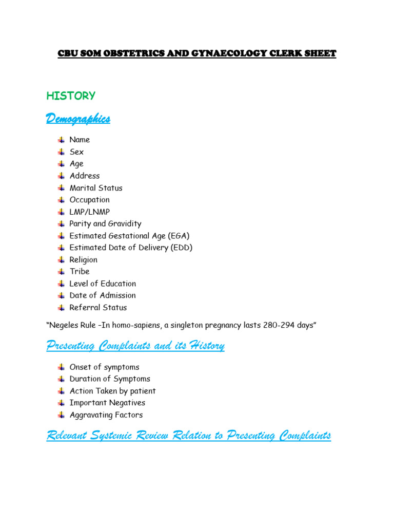 Clerk Sheet OBGYN | PDF | Pregnancy | Childbirth