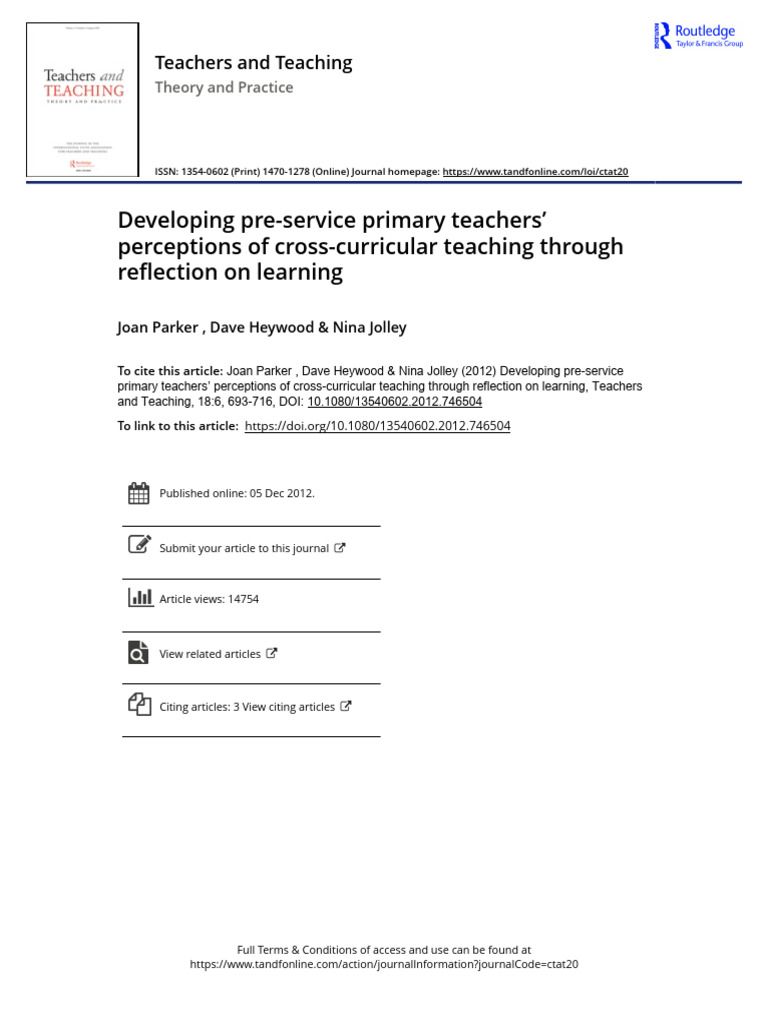 Developing pre service primary teachers perceptions of cross curricular ...