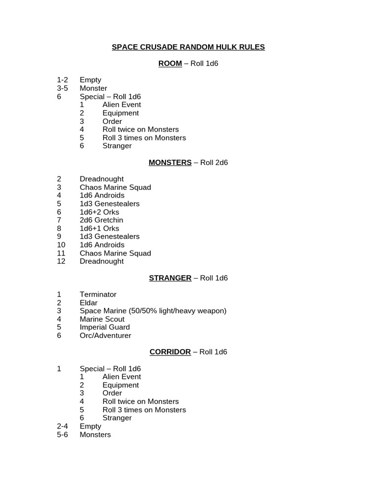 Space - Crusade - Random - Hulk - Rules 2 | PDF