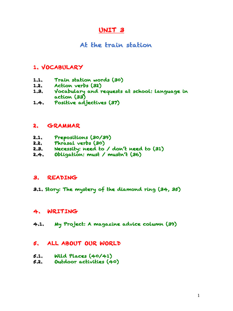 At the Train Station: Unit 3 Vocabulary | PDF | Semantic Units ...