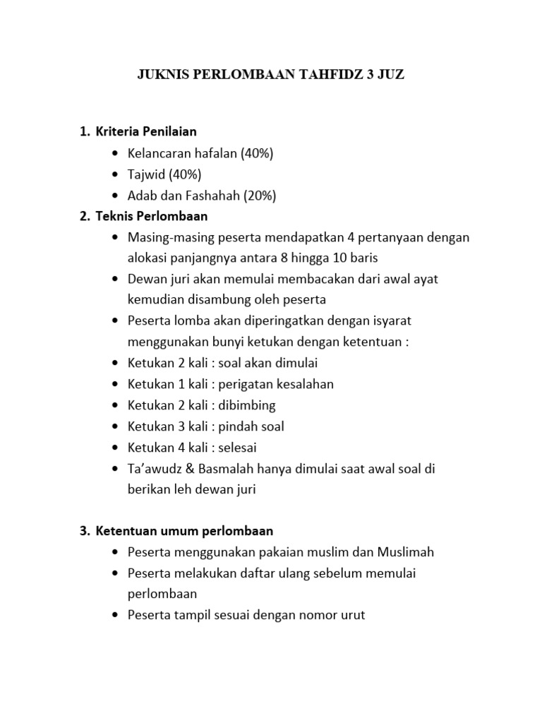 Juknis Lomba Tahfiz 3 Juz | PDF