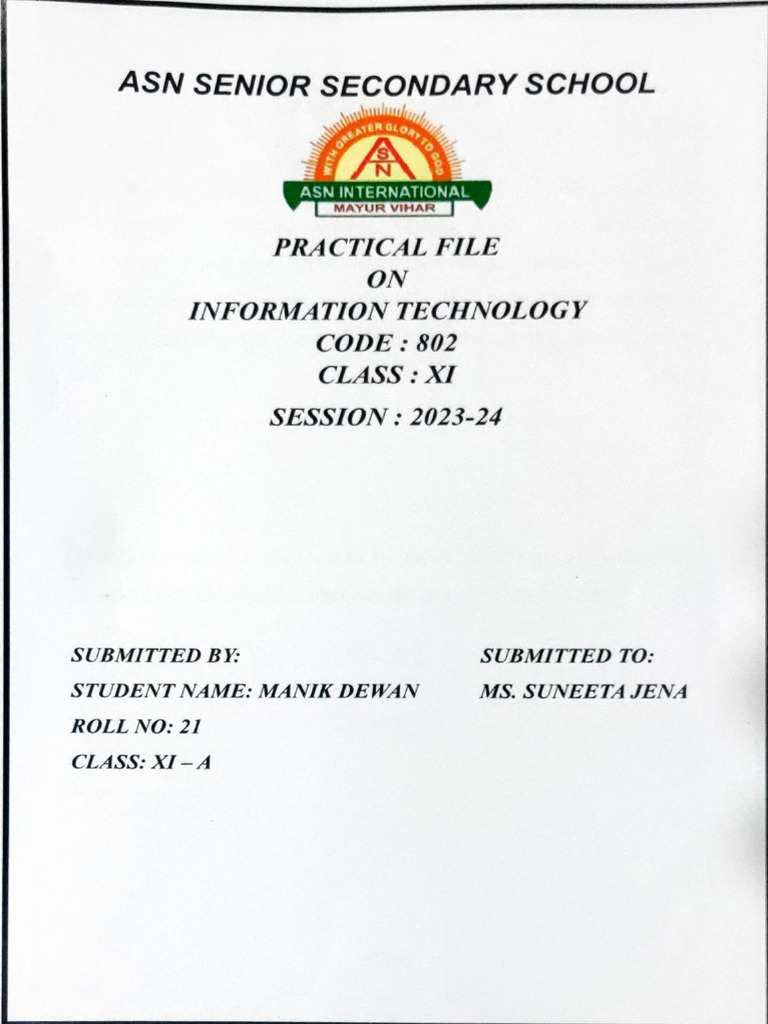 ClassXI IT Practical File Sample | PDF