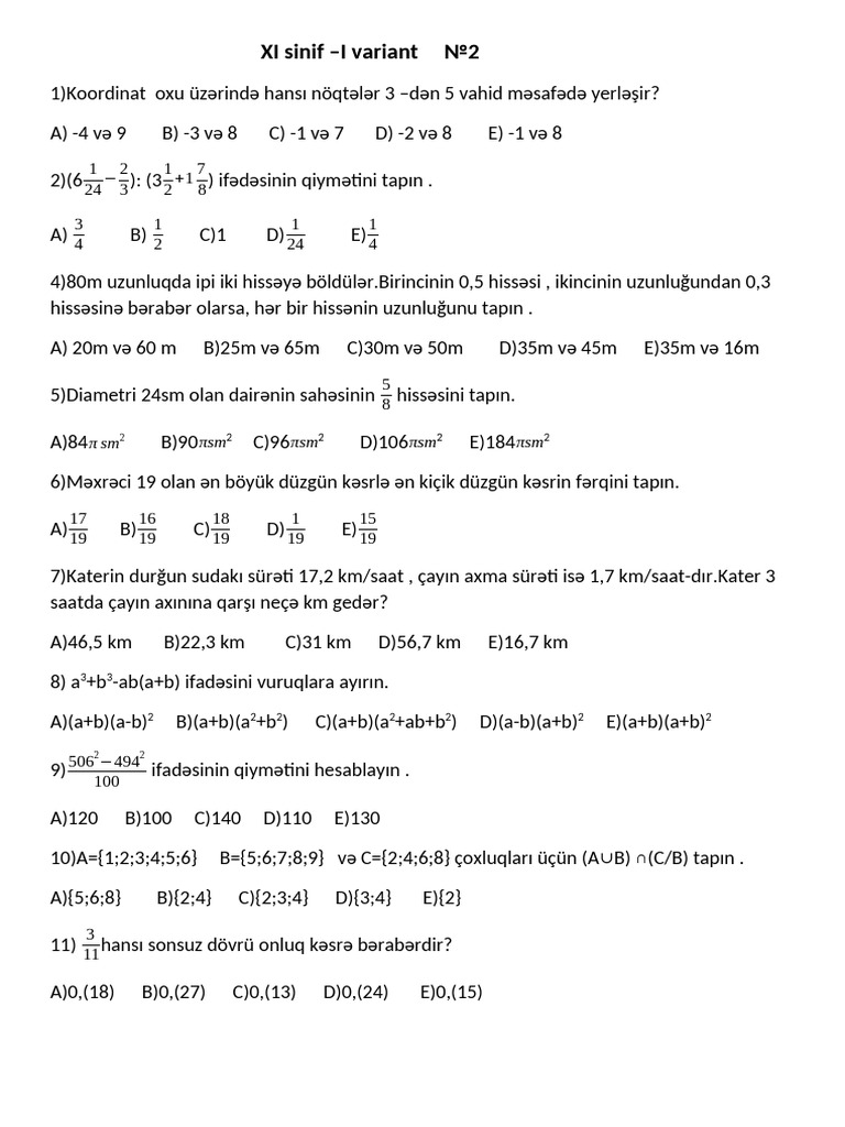 XI Sinif I Variant 2 2 | PDF