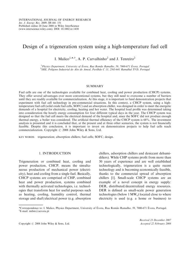 Design of a trigeneration system using a high-temperature fuel cell ...