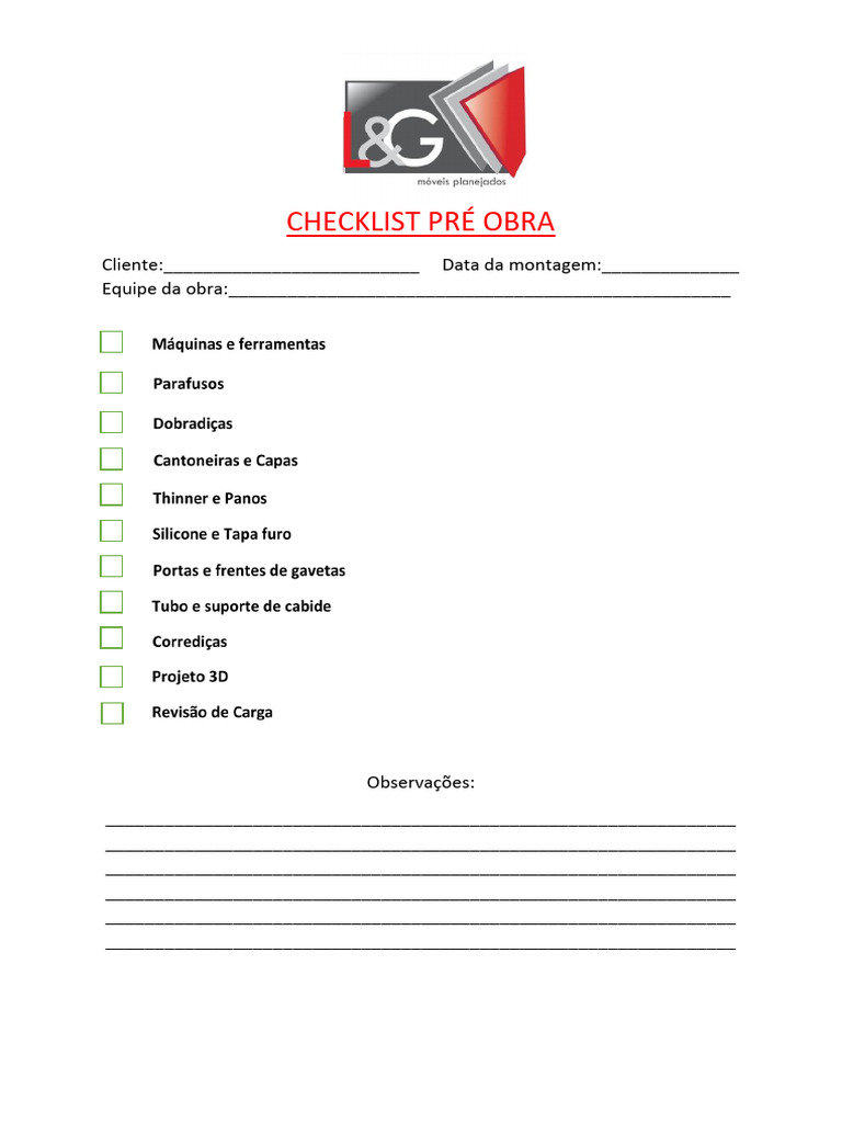 Checklist Pré Obra | PDF