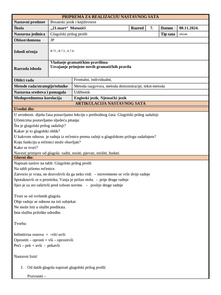 Glagolski Prilog Prošli | PDF