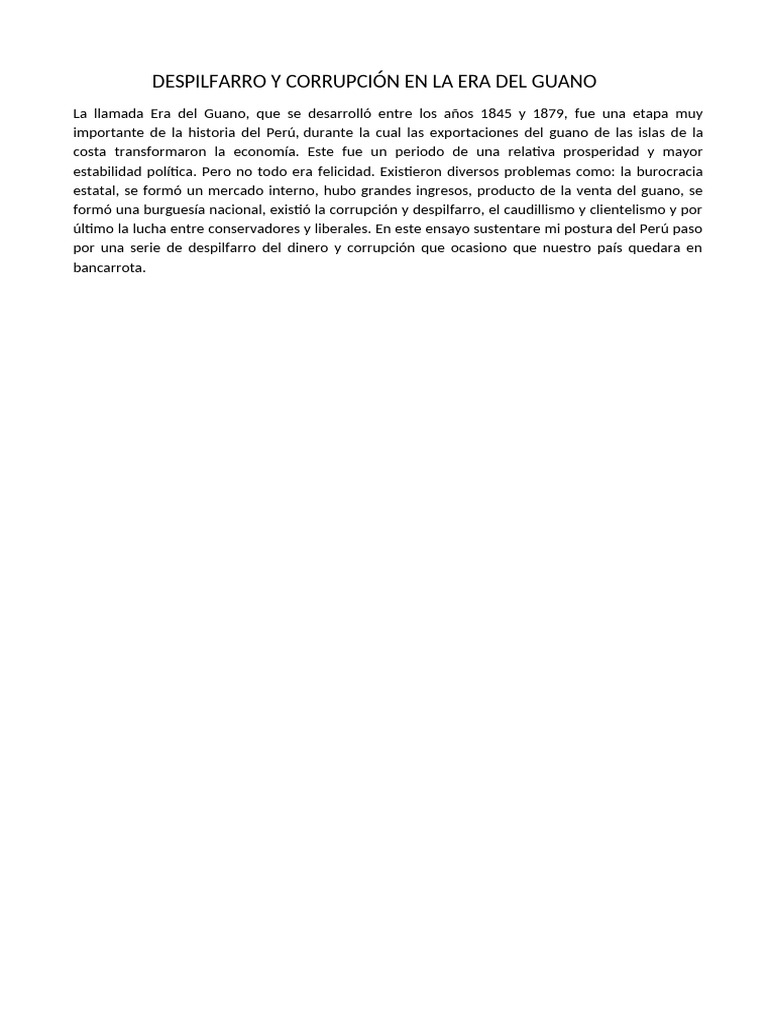 Despilfarro y Corrupción en La Era Del Guano 2 | PDF