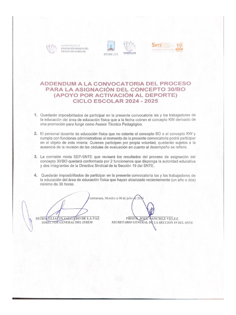 Adendum Asignacion Concepto 30-Bo 2024-2025 | PDF