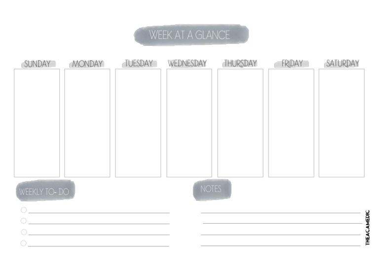 Week at A Glance Grey Layout | PDF