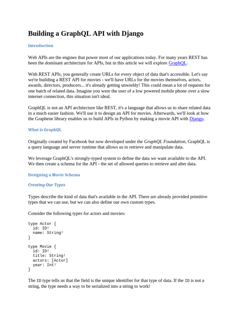 Building A GraphQL API With Django | PDF | Parameter (Computer Programming) | Databases