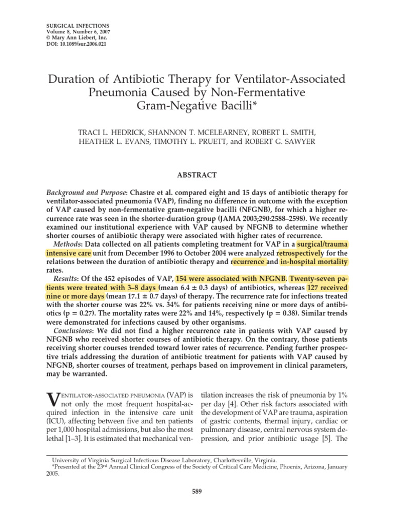 Hedrick Et Al. Surg Infect. 2007 | PDF | Pneumonia | Methicillin ...