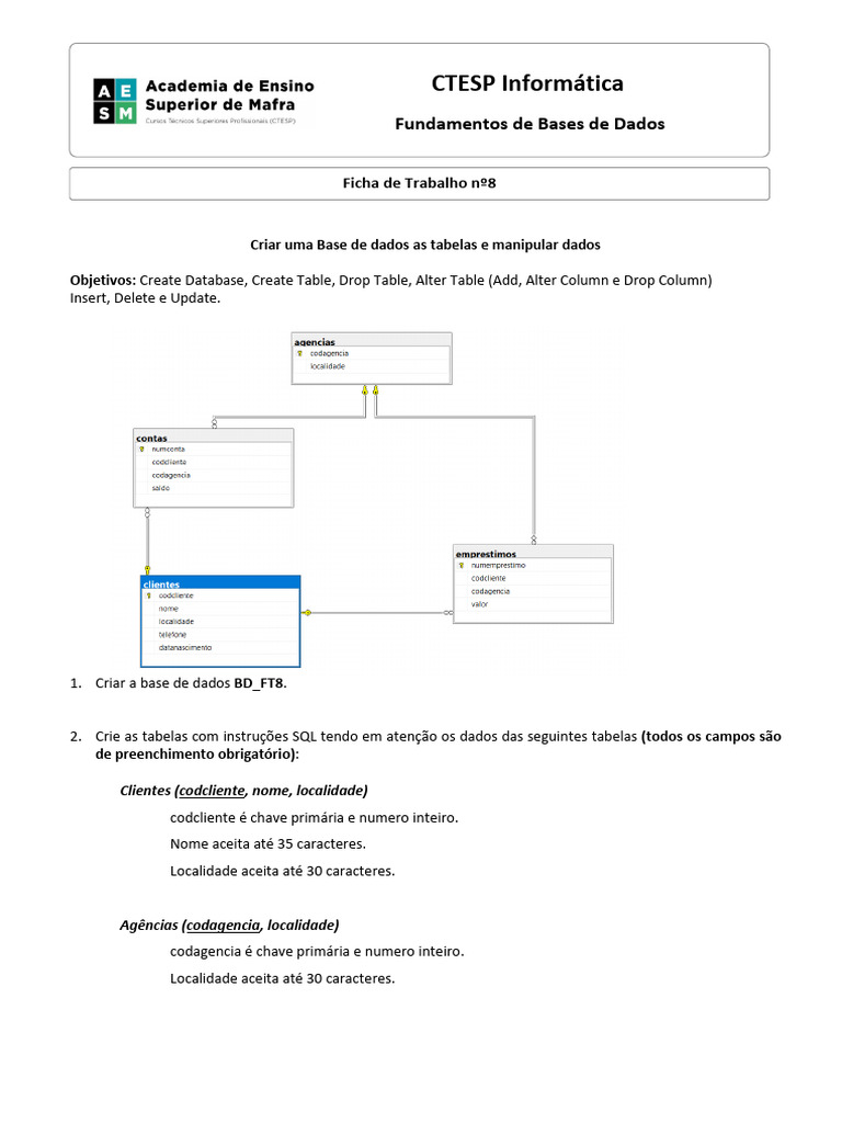 Ficha 8 | PDF | Tabela (banco de dados) | SQL
