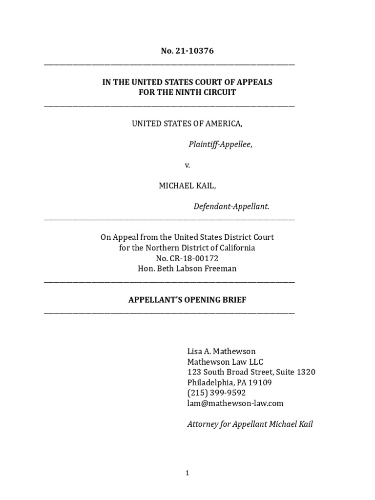 Kail Opening Brief | PDF | Mail And Wire Fraud | Appeal