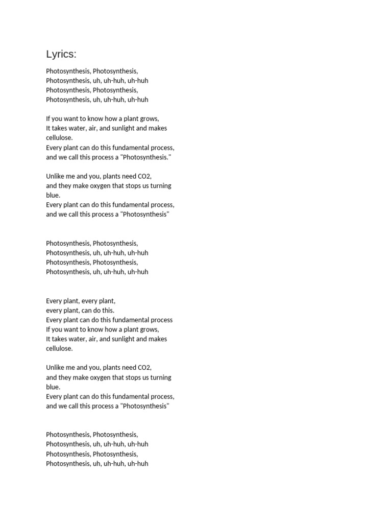 Photosynthesis Rap Lyrics | PDF