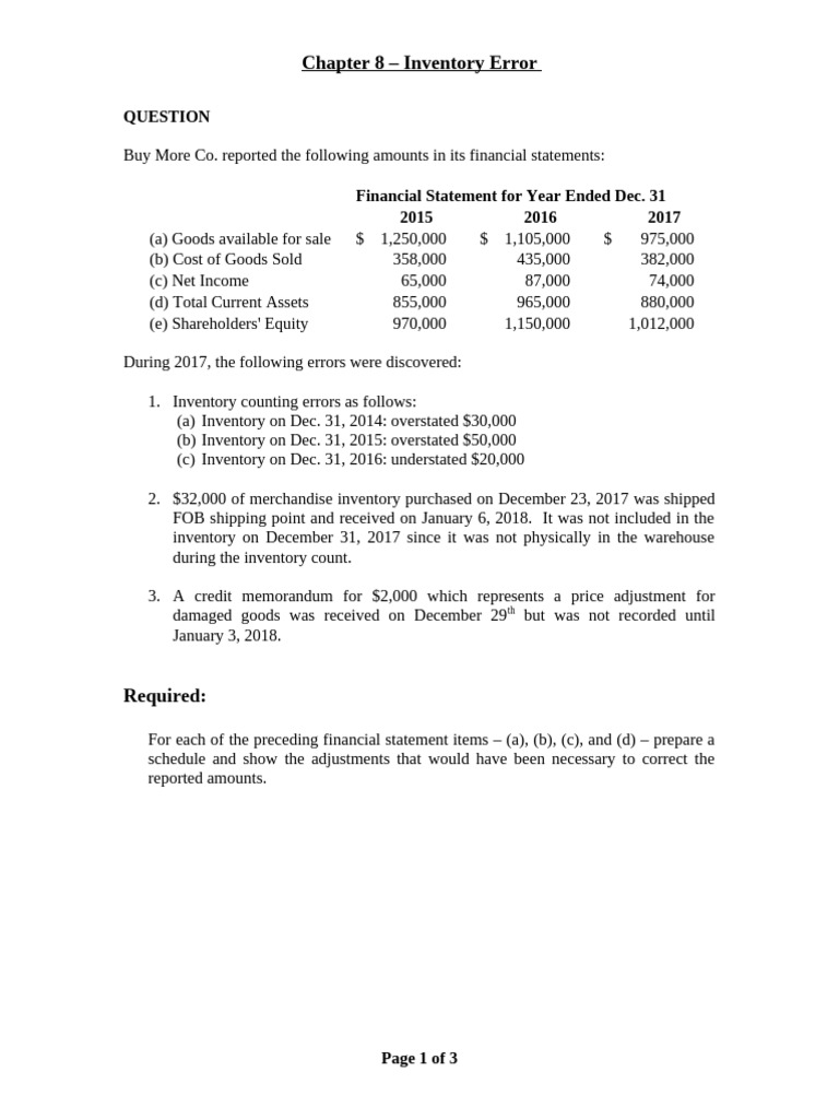 Chapter 8 - Inventory Error - Exercise | PDF | Inventory | Cost Of ...