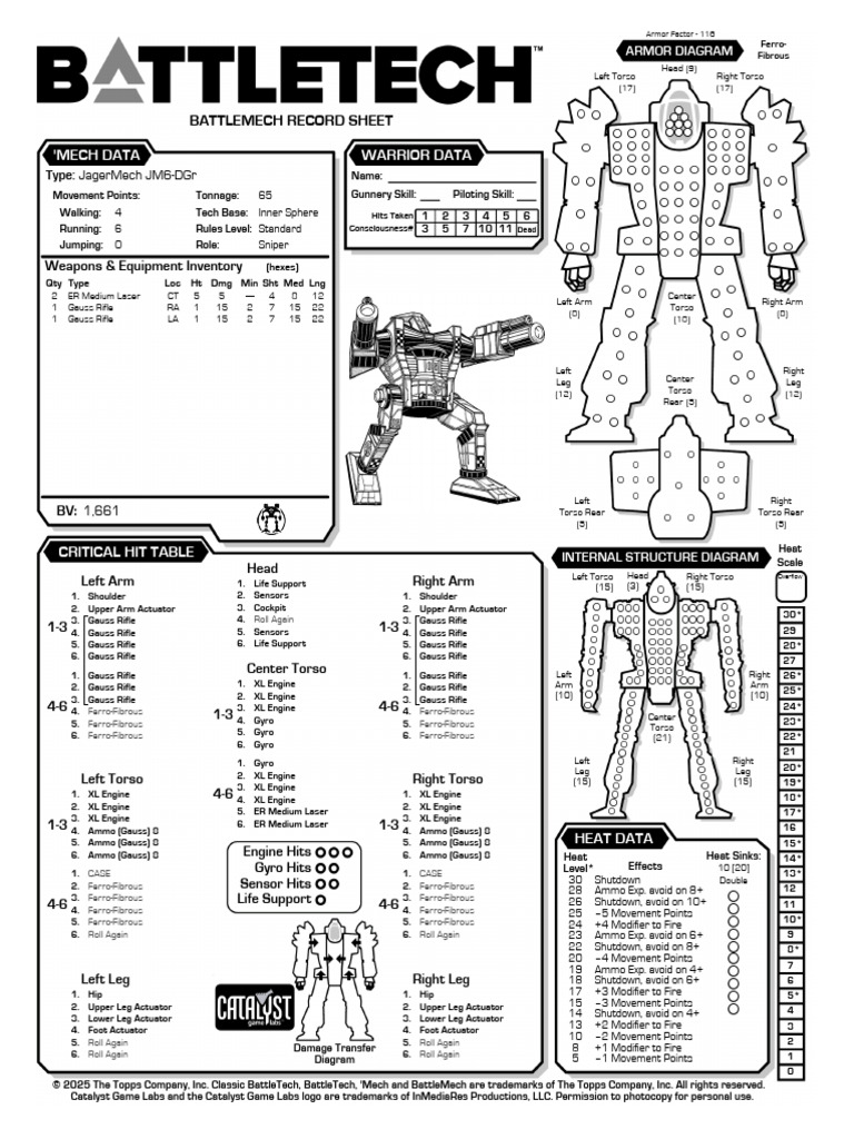 JagerMech JM6-DGr | PDF | Battle Tech
