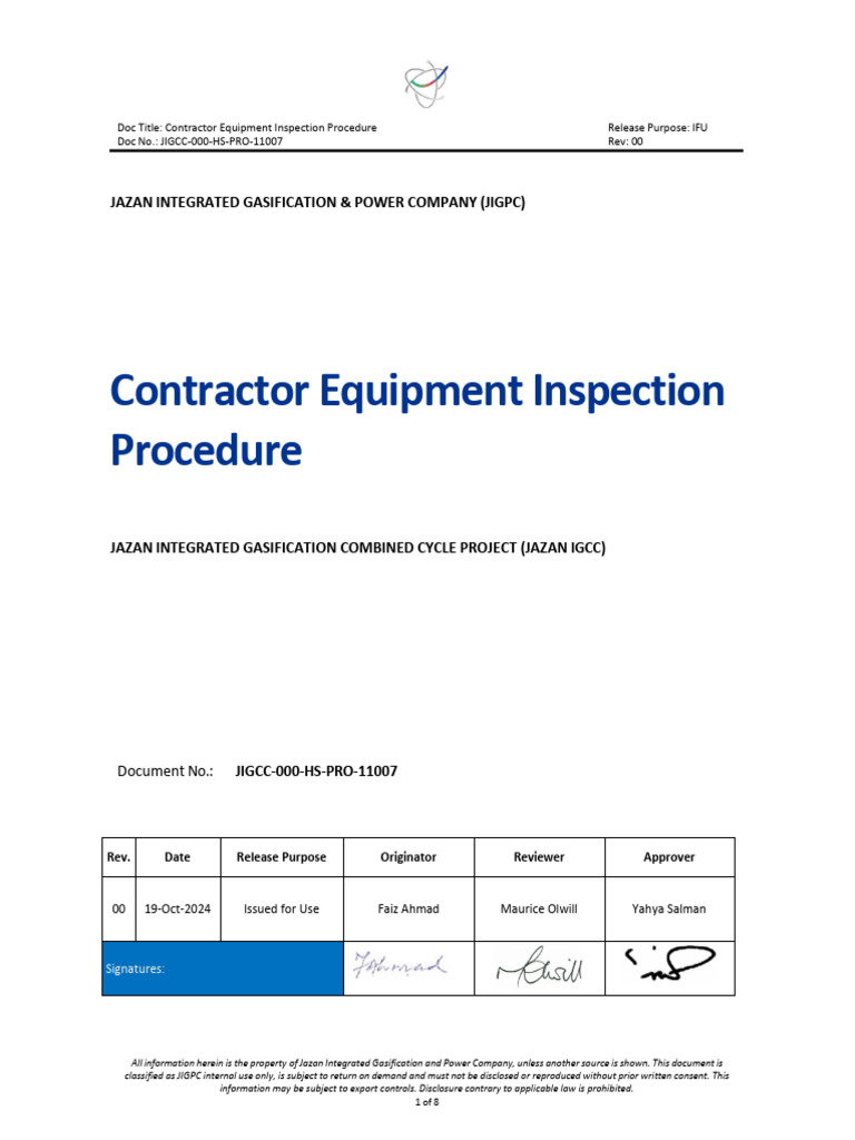 JIGCC-000-HS-PRO-11007 - 00-Contractor Equipment Inspection Procedure ...