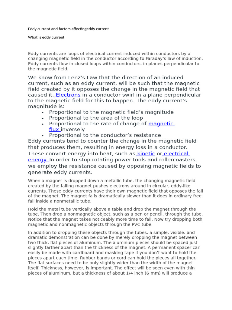 Eddy Current and Factors Affectingeddy Current | PDF | Electromagnetic ...