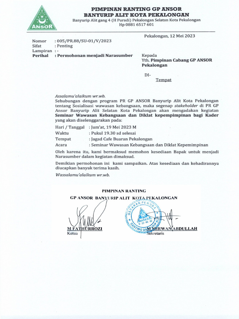 Undangan Ansor Banyurip Wasbang | PDF