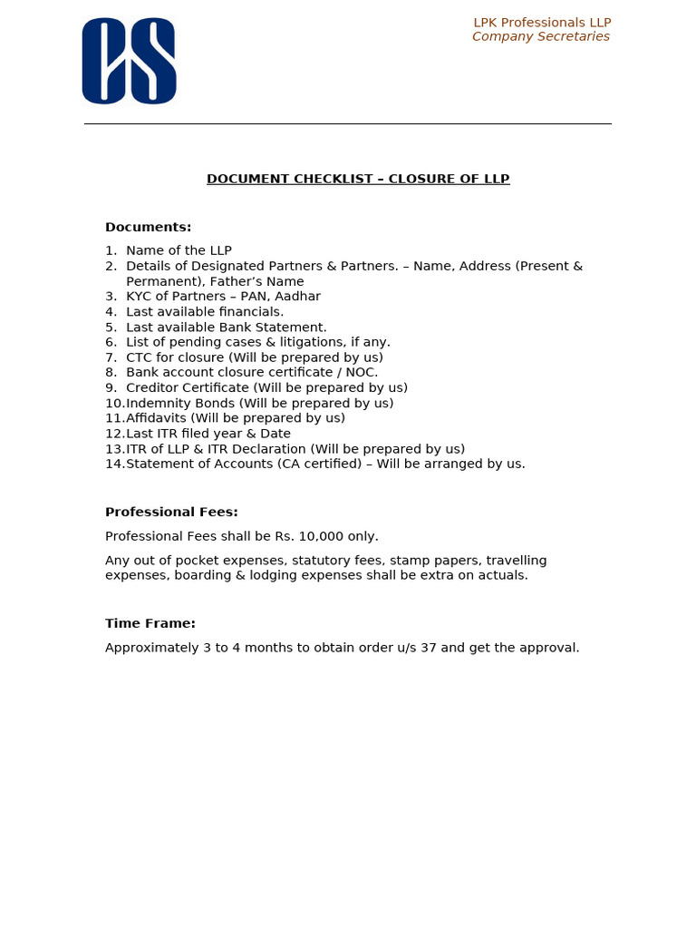 Checklist - LLP Closure | PDF