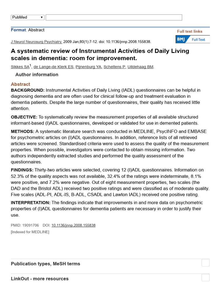 A Systematic Review of Instrumental Activities of Daily Living Scales ...