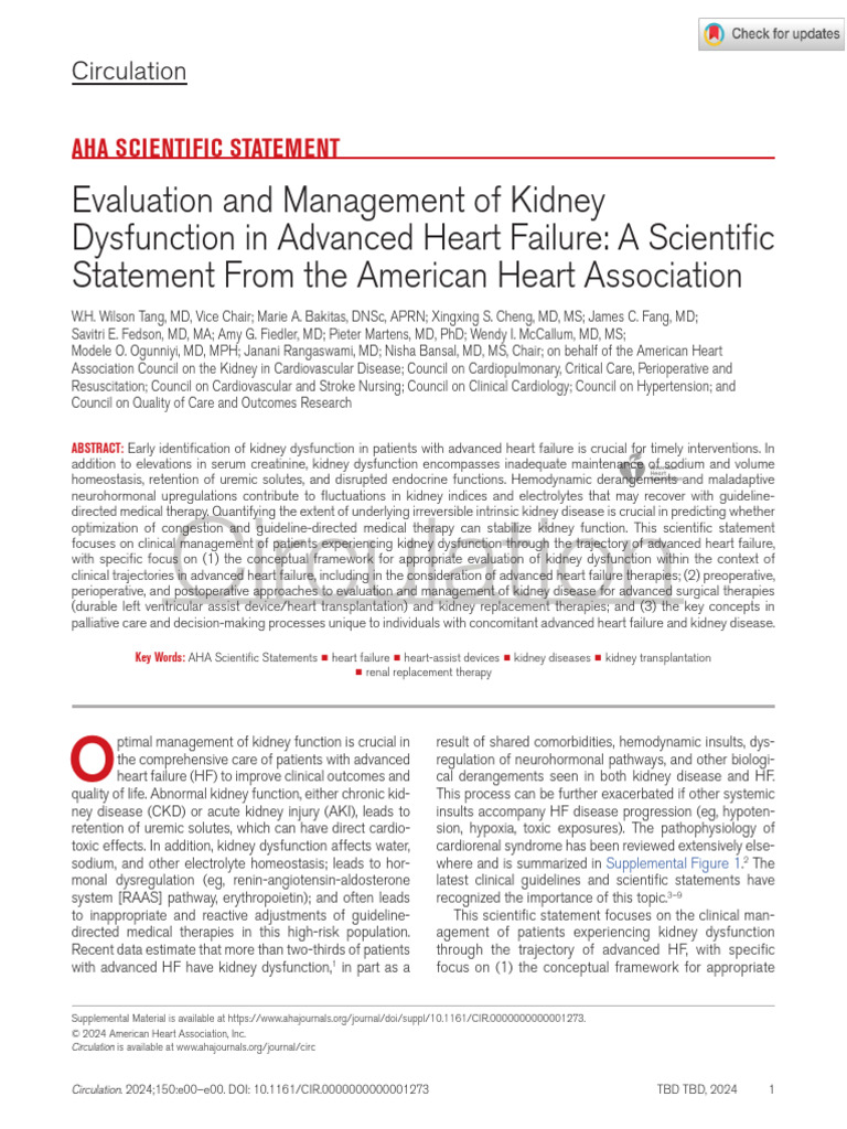 Evaluation and Management of Kidney Dysfunction in Advanced | PDF ...
