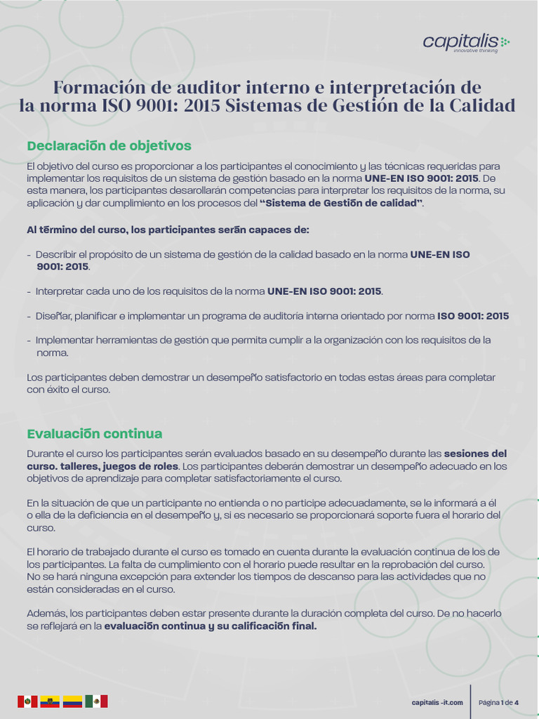 Formación de Auditor Interno e Interpretación de La Norma ISO 9001: ...