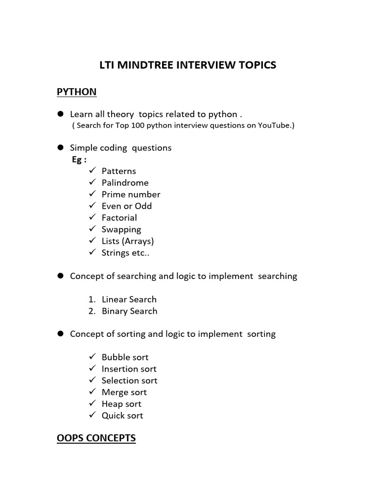 Lti Mindtree Interview Topics | PDF