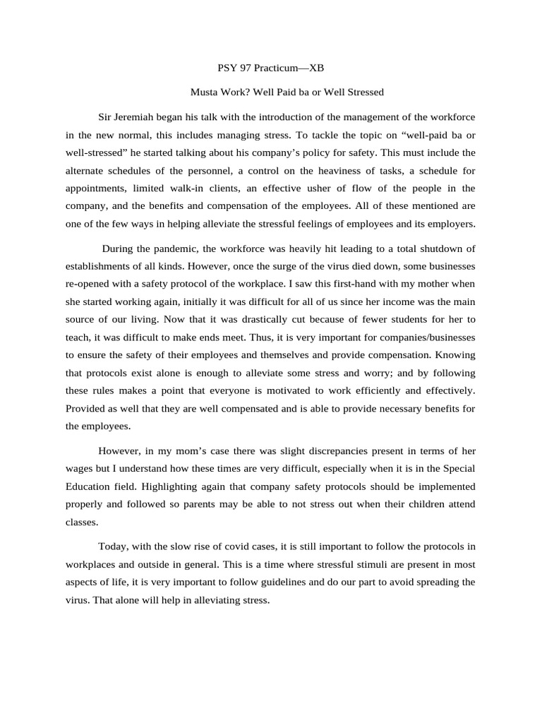 PSY 97 Practicum Reflection 6 | PDF