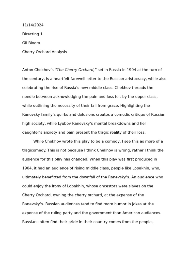 Cherry Orchard Analysis | PDF