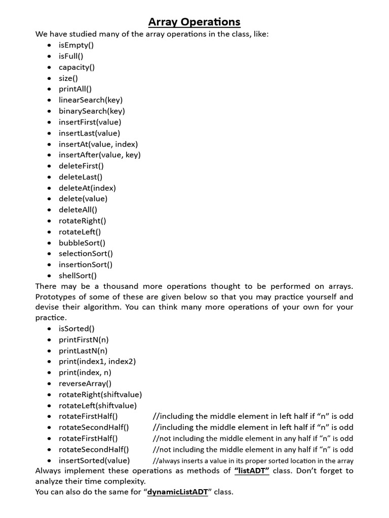 Practice Questions For Array Operations | PDF