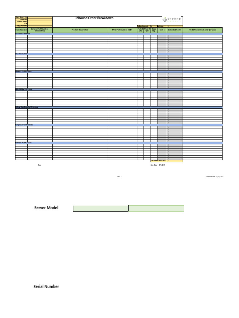 Form - Inbound Order Breakdown - Updated - SB | PDF | Hard Disk Drive ...