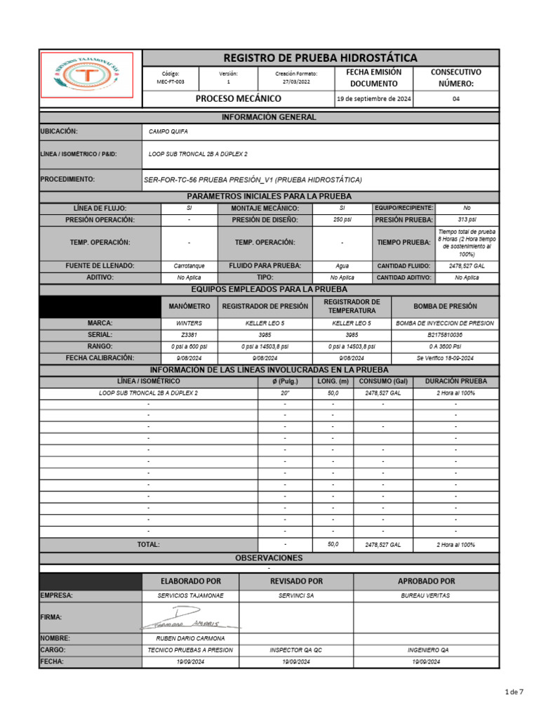 Informe 04 Loop Sub Troncal 2b A Duplex 2 | PDF | Presión | Mecánica de ...