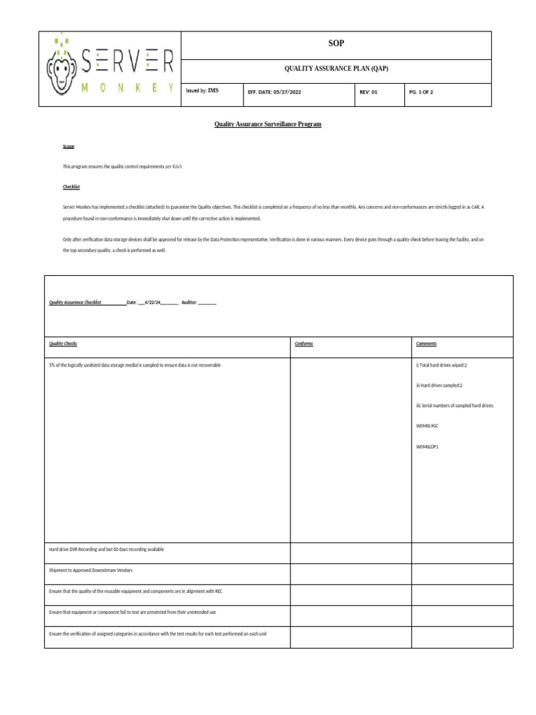 Quality Assurance Plan Overview | PDF | Quality Assurance ...