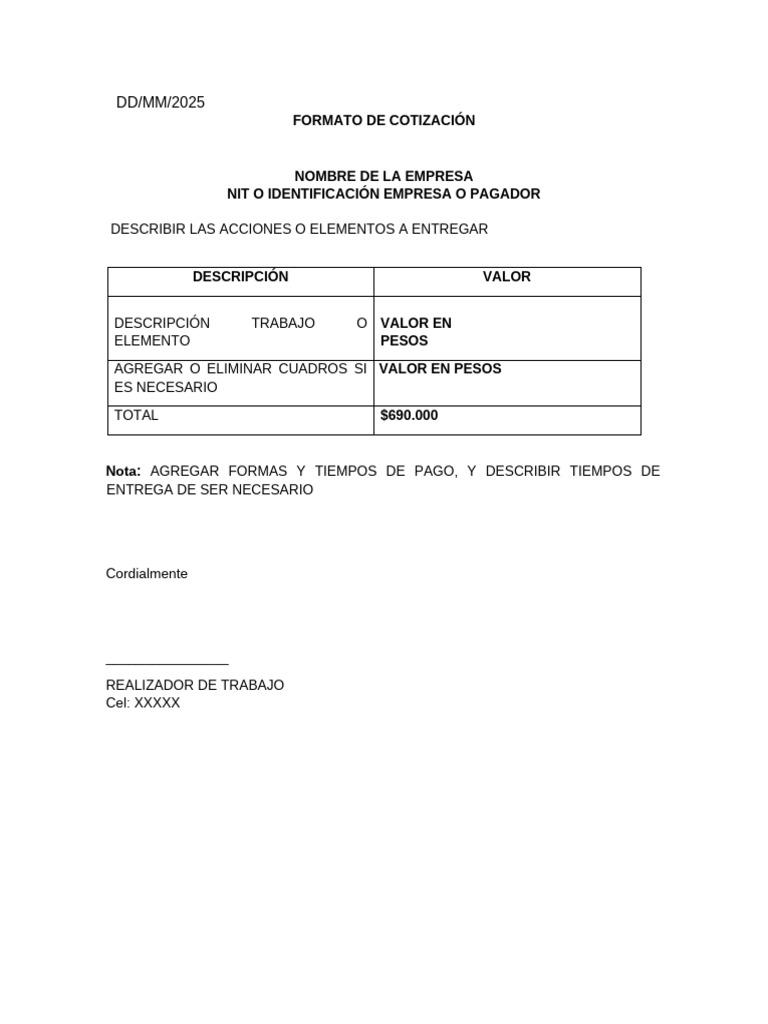 Modelo Cotizacion | PDF