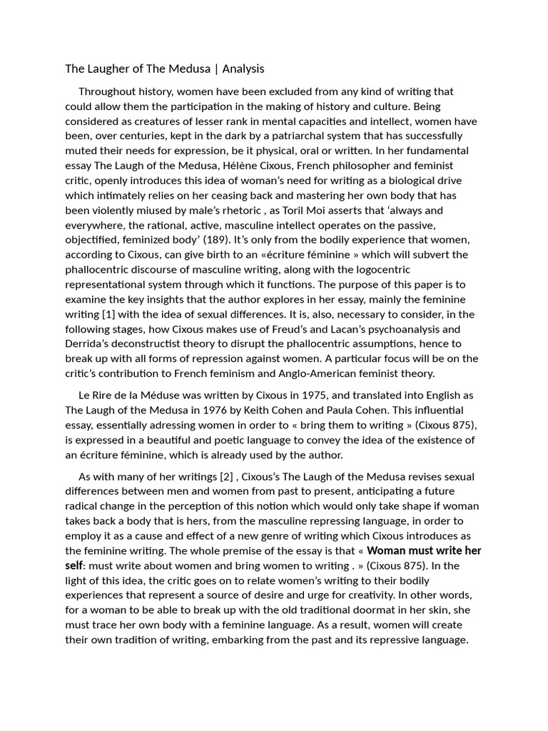 The Laugher of The Medusa - Analysis | PDF | Sigmund Freud | Psychoanalysis