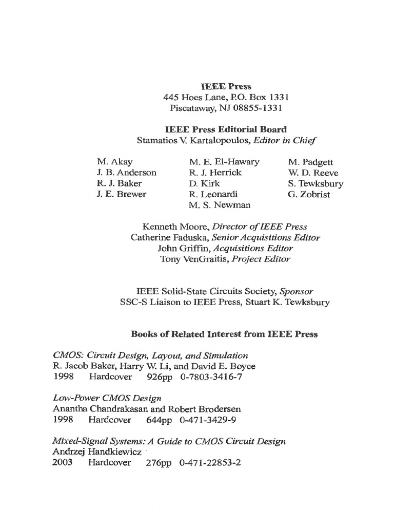 Baker Jacob Cmos Mixed-Signal Circuit Design 2002 | PDF