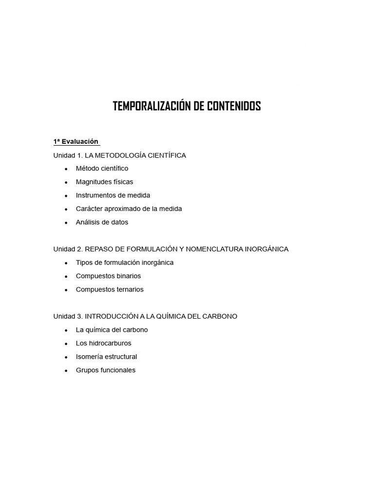 TEMPORALIZACIÓN DE CONTENIDOS 4º ESO FyQ | PDF