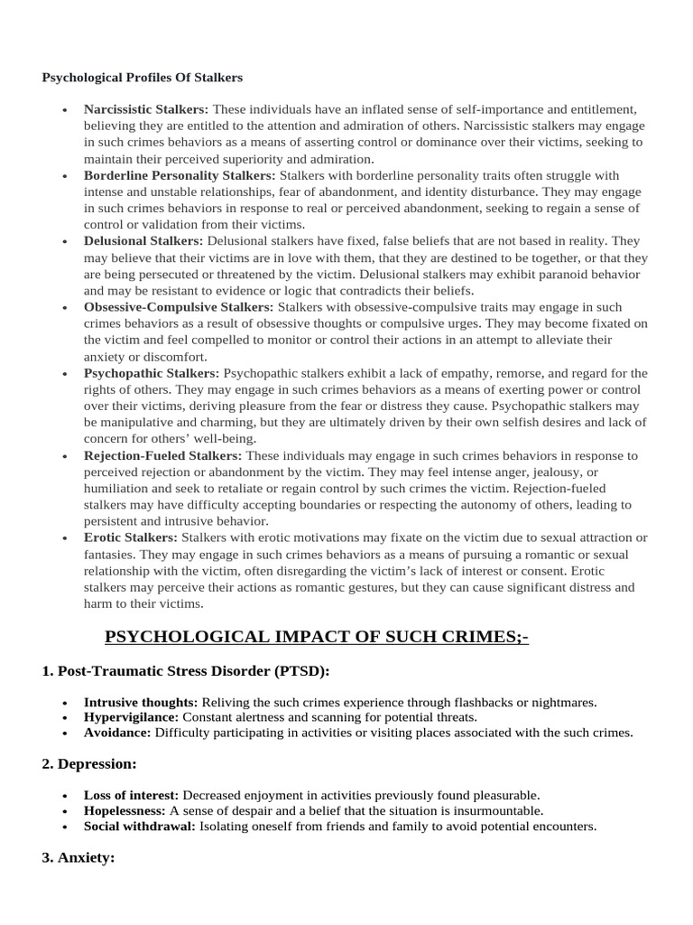 Understanding Stalker Psychology and Impact | PDF | Crime & Violence ...