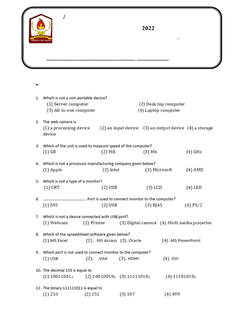 Ambilipitiya G9 EM T2 2022 - Janelaya | PDF | Computer Monitor | Usb