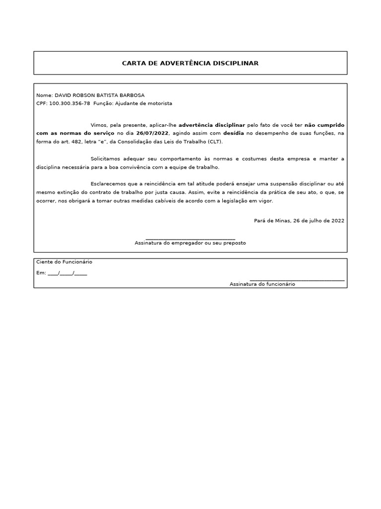 carta de advertencia | PDF