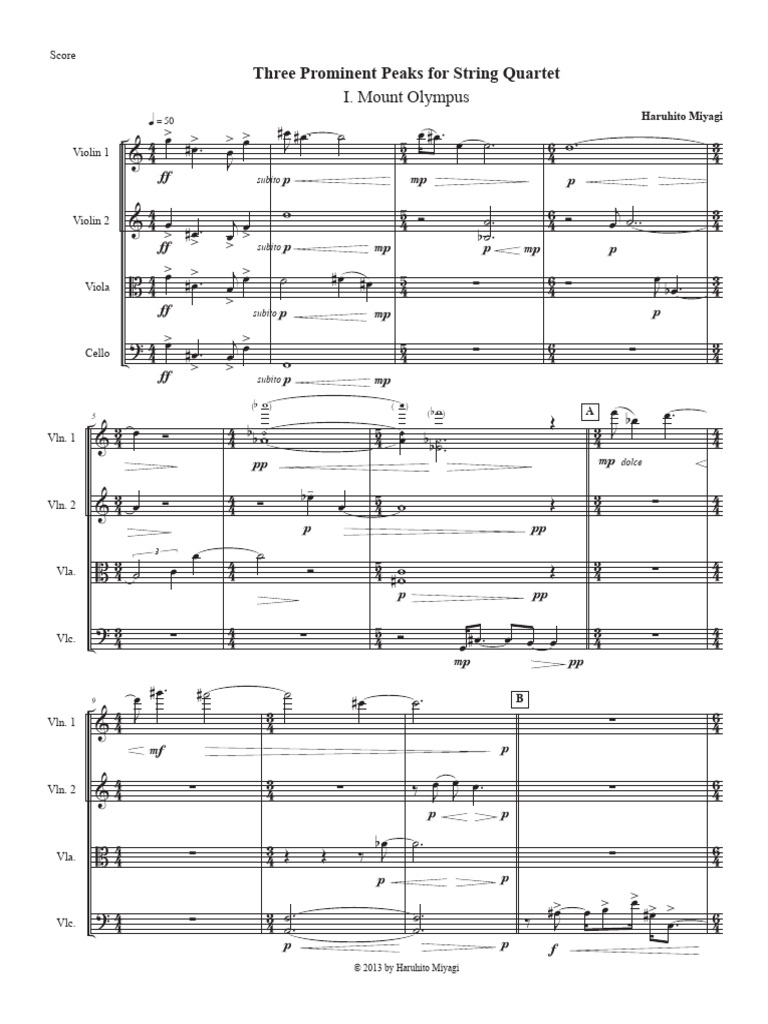 Three Prominent Peaks For String Quartet - Haruhito Miyagi | PDF