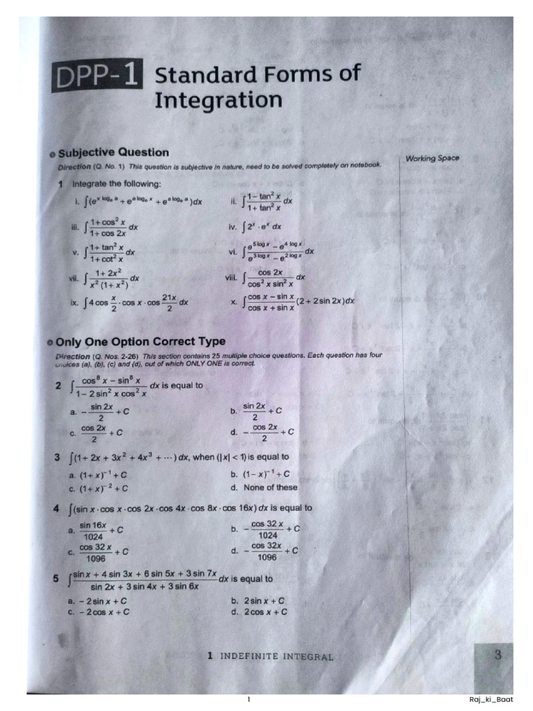 Arihant DPP Indefinite Integration | PDF