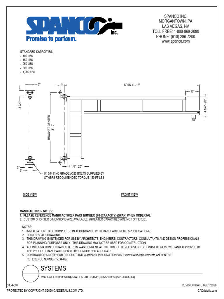 5334-097 - Spanco Inc. - Wall-Mounted Workstation Jib Crane (501-Series ...