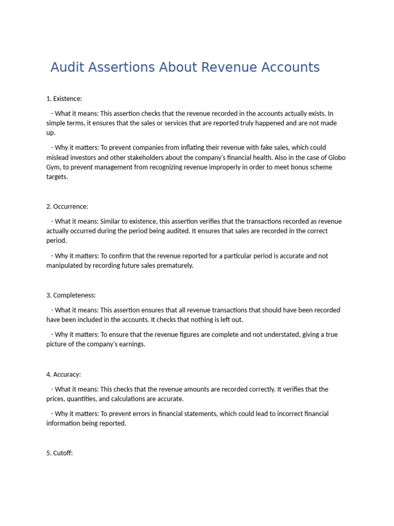 Revenue Audit Assertions Explained | PDF | Revenue | Financial Statement