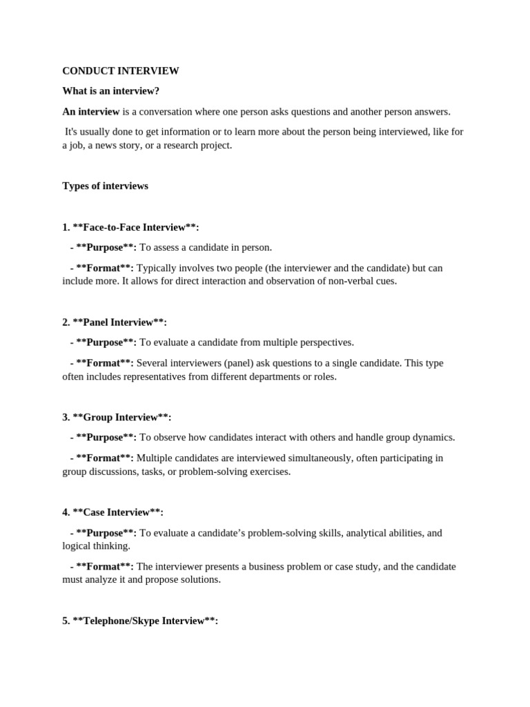 CONDUCT INTERVIEWS | PDF | Interview | Telephone